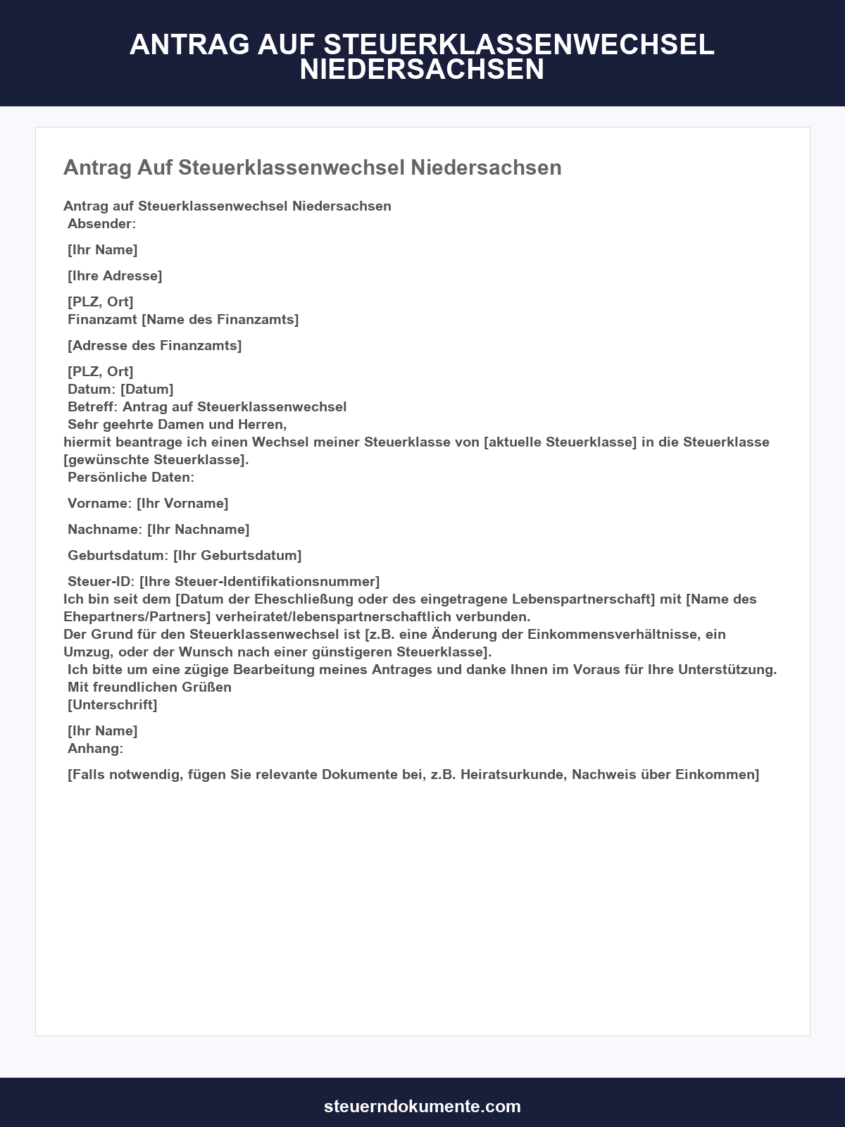 Antrag Auf Steuerklassenwechsel Niedersachsen